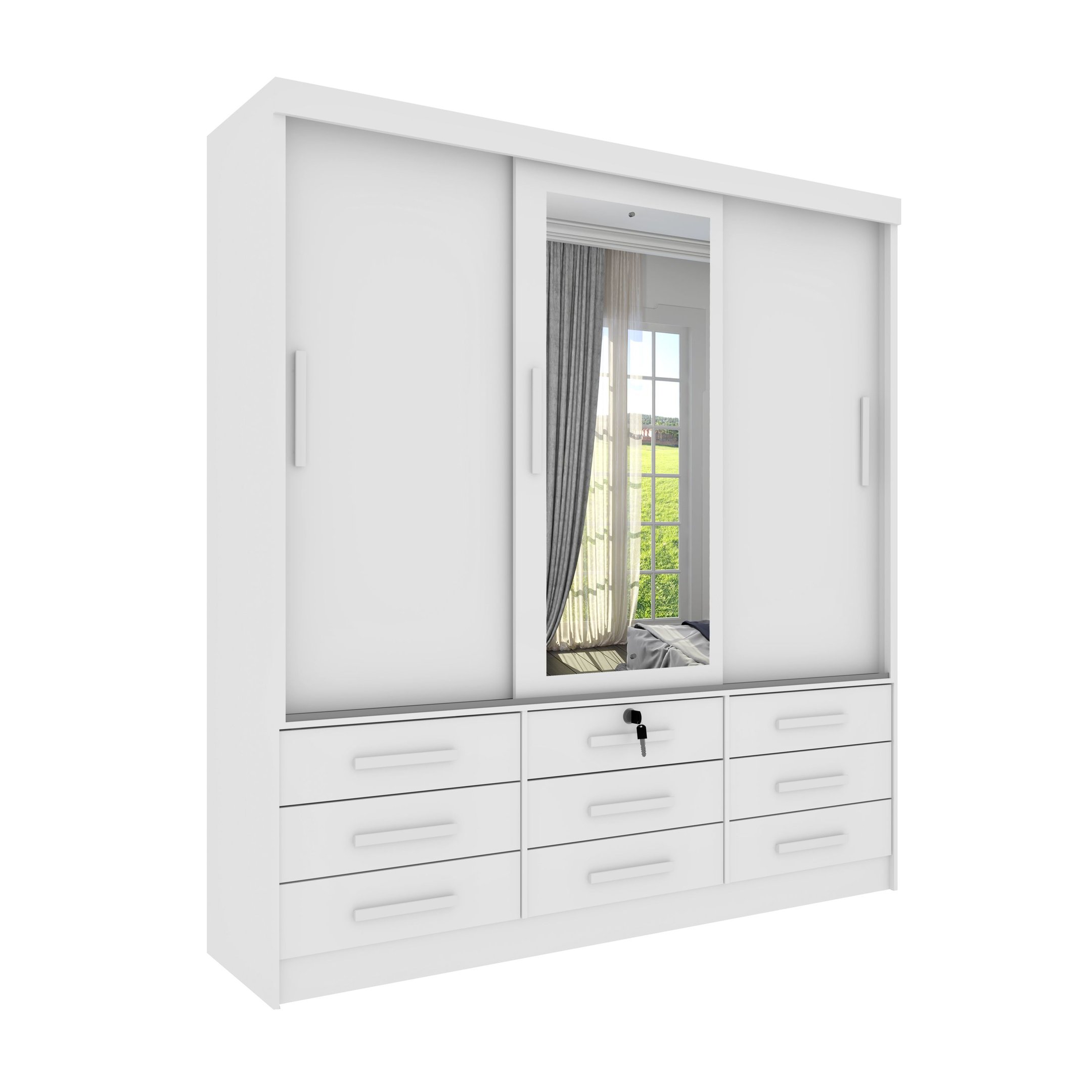 Guarda Roupa Casal com Espelho 3 Portas de Correr 9 Gavetas 199cm Chicago | MadeiraMadeira