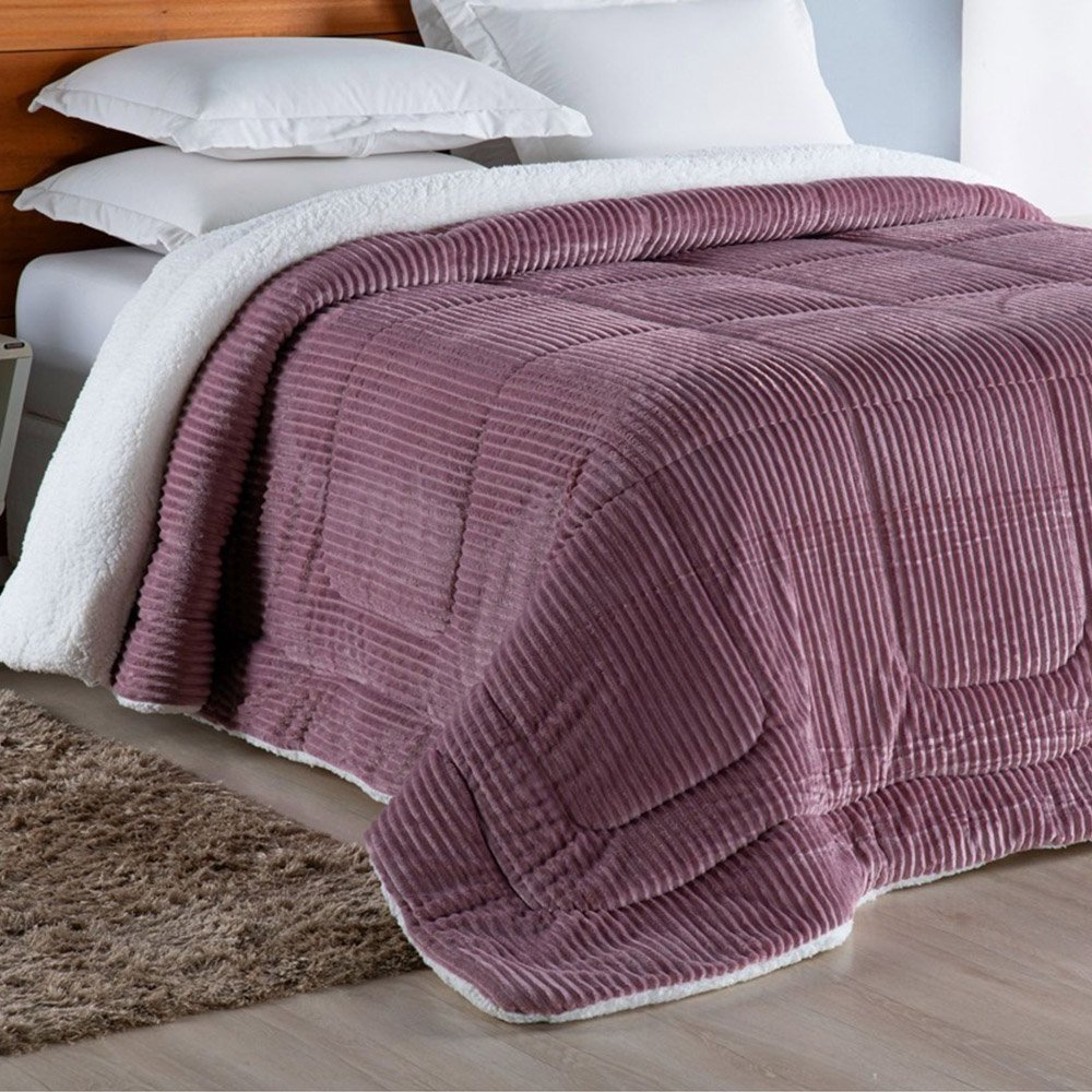 Edredom Coberdrom Queen Sherpa e manta Canelada - Rosê Casa Show ...