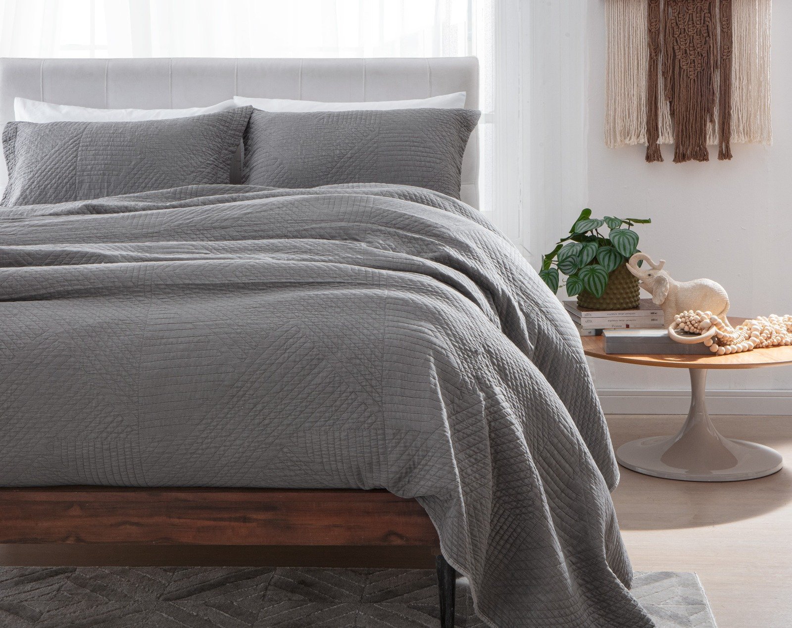 Kit Colcha Casal 3 Peças Taj Mahal:cinza Escuro | MadeiraMadeira