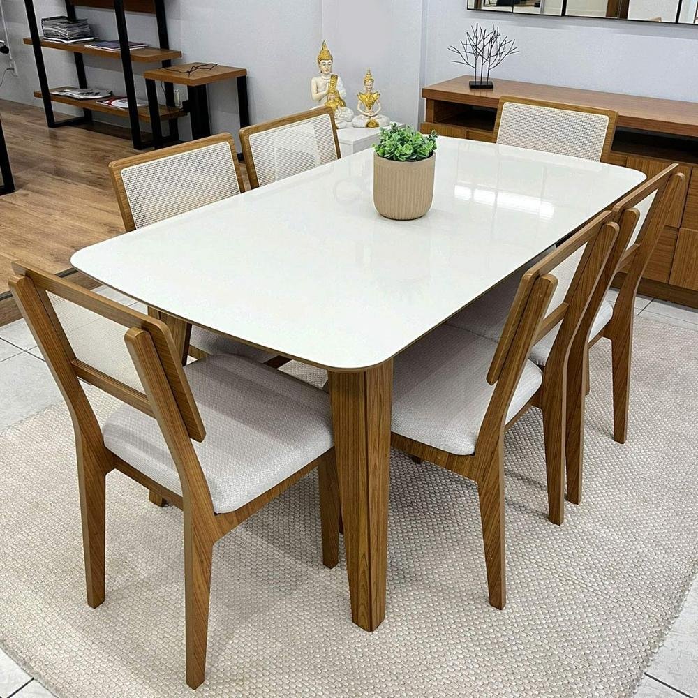 Conjunto Mesa de Jantar em Mdf + 6 Cadeiras Dalla Costa Cor:freijó com Off White e Cesare Escuro ...
