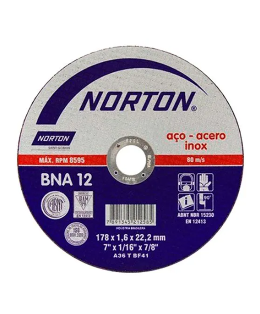 Disco de Corte Norton Bna 12 para Inox 7 Polegadas | MadeiraMadeira
