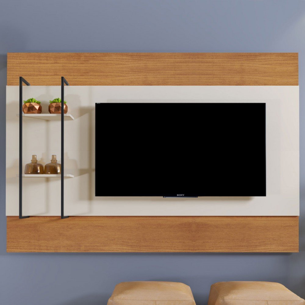 Painel para TV Até 65 Polegadas Granada 2 Prateleiras Naturalle/Off ...
