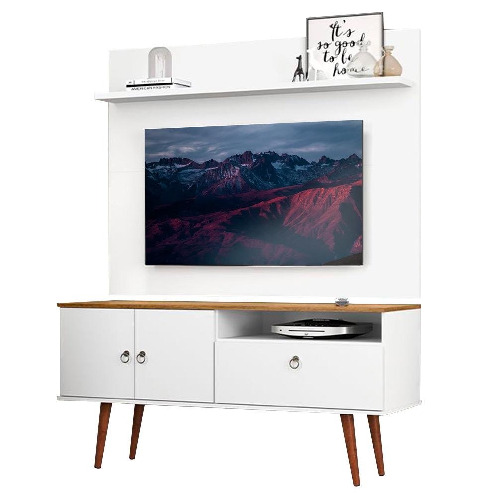 Rack com Painel Retrô Branco Acetinado Cumaru Topazio Patrimar ...