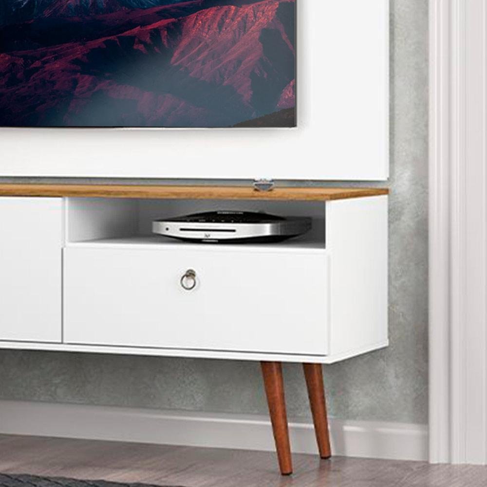 Rack com Painel Retrô Branco Acetinado Cumaru Topazio Patrimar ...