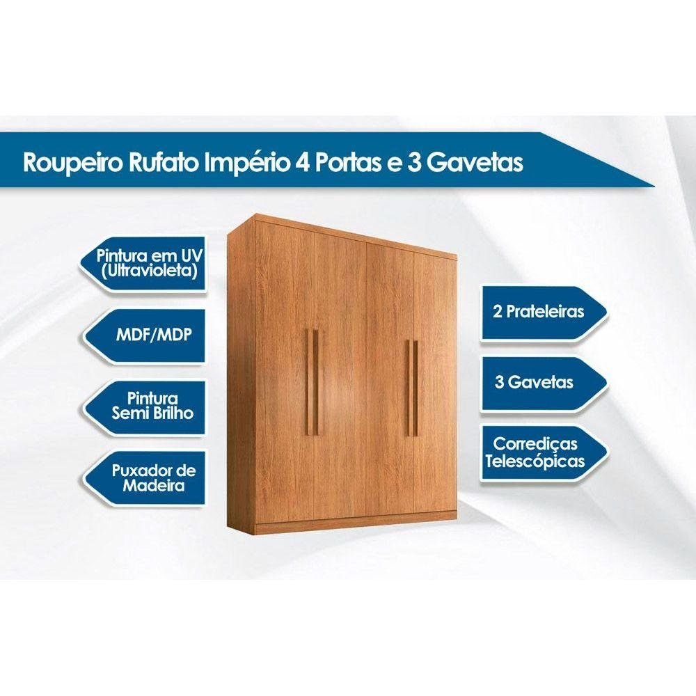 Guarda Roupa Solteiro 4 Portas e 3 Gavetas Império Imbuia/Off White ...