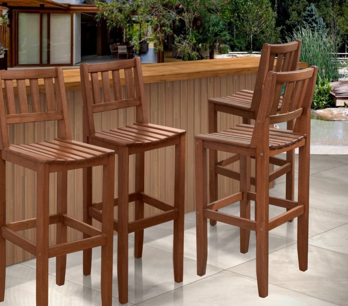 Kit com 4 Banquetas Madeira Maciça | MadeiraMadeira