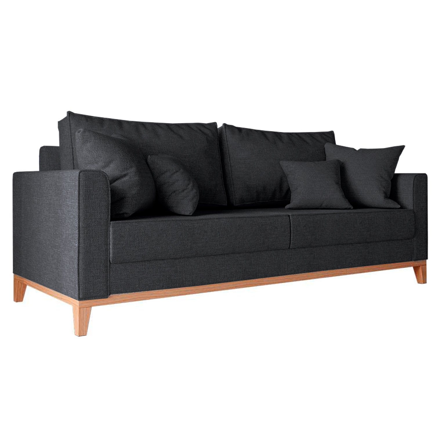 Sofá Beny 3 Lugares Com Base de Madeira - Linho Grafite | MadeiraMadeira