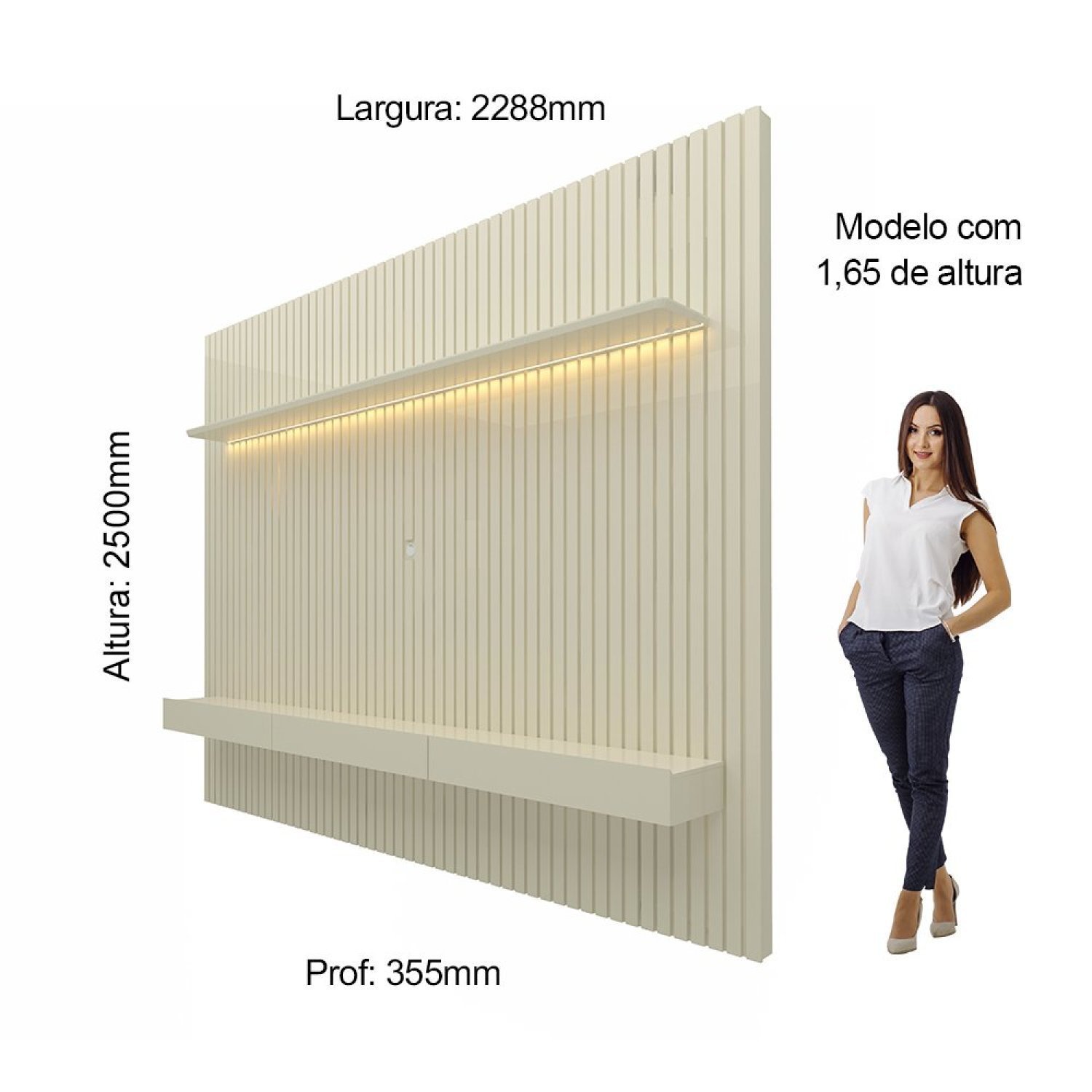 Painel Ripado TV até 85 Polegadas com LED 230cm Nobre Gelius Móveis ...