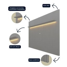 Painel Ripado TV até 85 Polegadas com LED 230cm Nobre Gelius Móveis ...