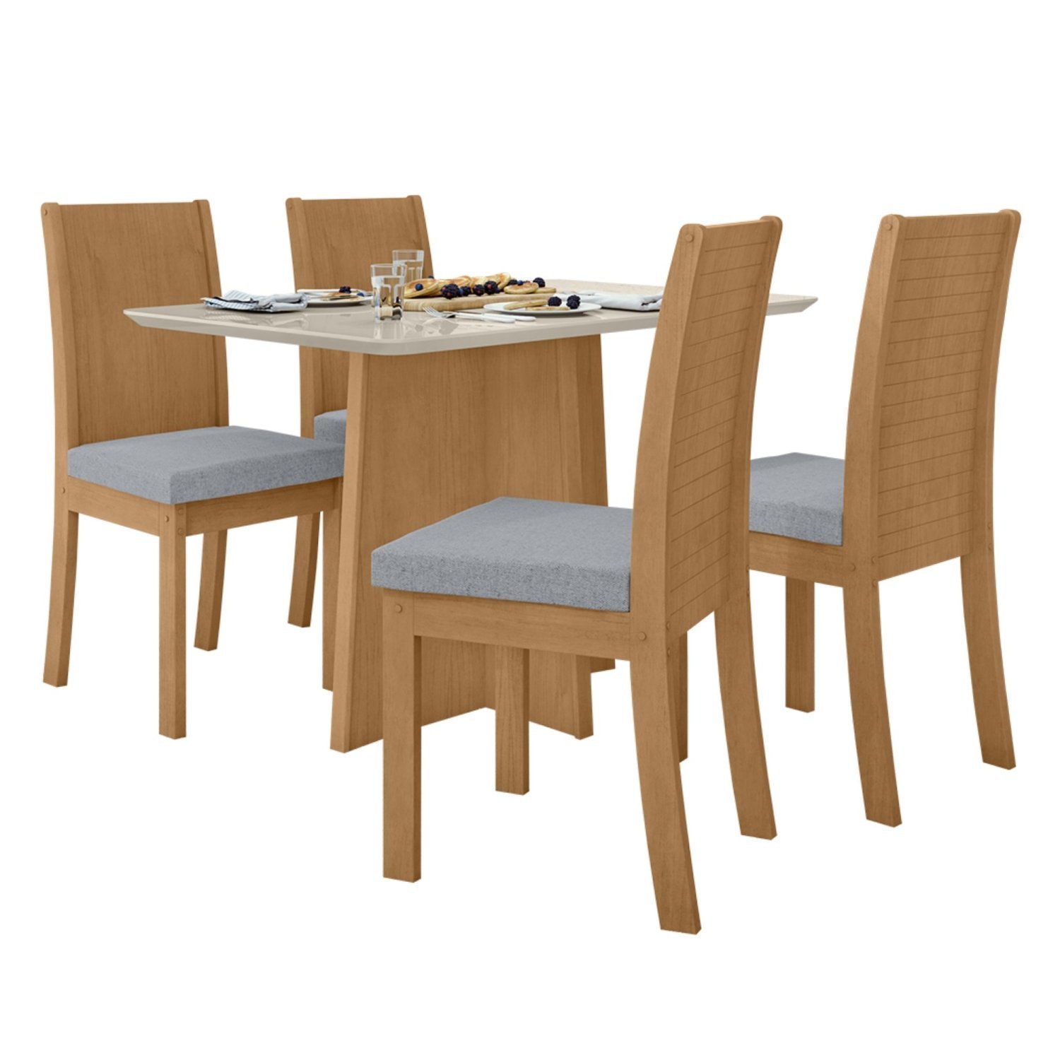 Conjunto Mesa Celebrare 120cm Tampo MDF/Vidro 4 Cadeiras Athenas Móveis ...