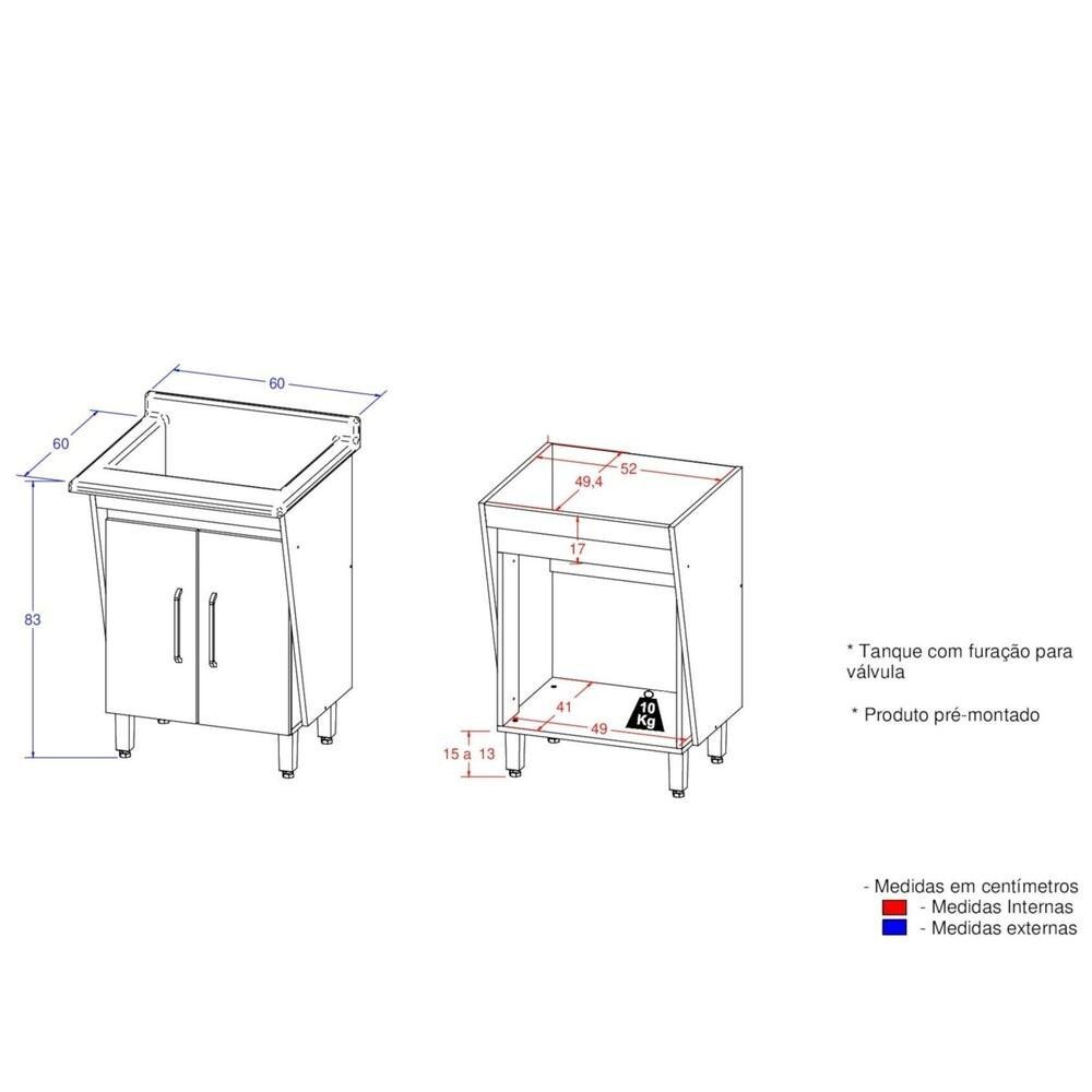 Tanque de Lavar Roupas 40 litros com Gabinete 2 Portas Multimóveis ...