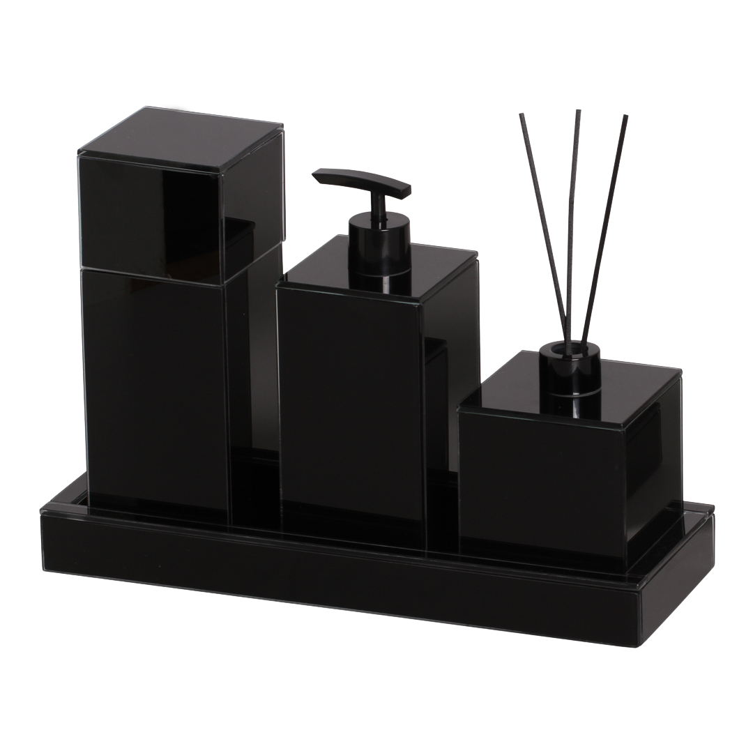 KIT LAVABO BANHEIRO LUXO VIDRO 4 PEÇAS: PRETO PRETO | MadeiraMadeira
