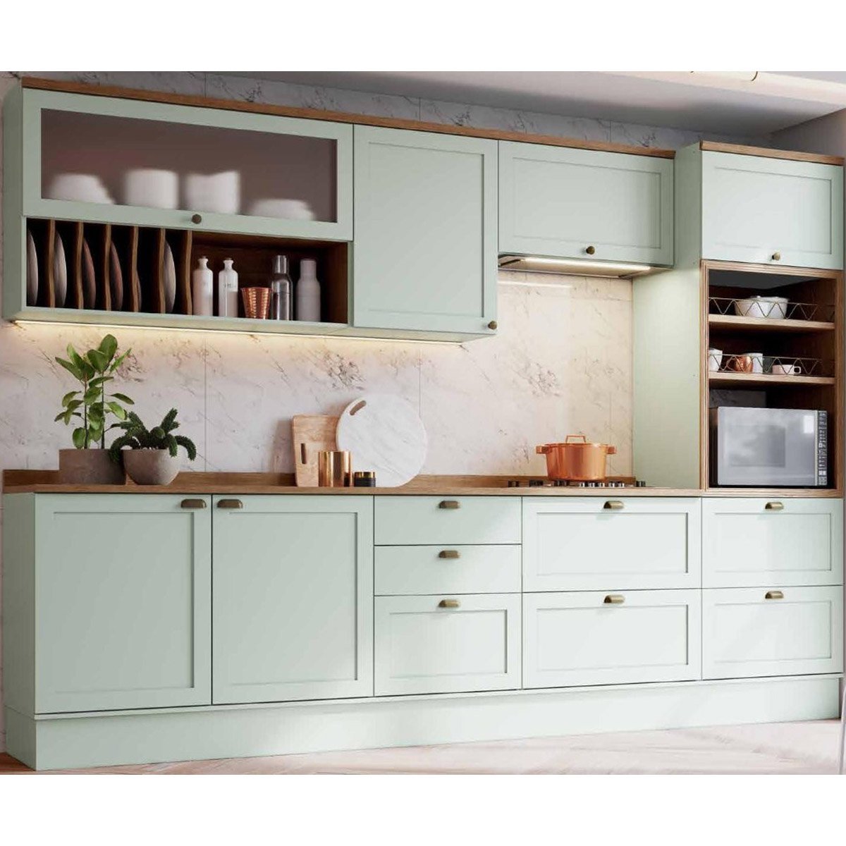 Cozinha MDF Retrô Modulável com Frentes em Cava Dilva:Verde ...