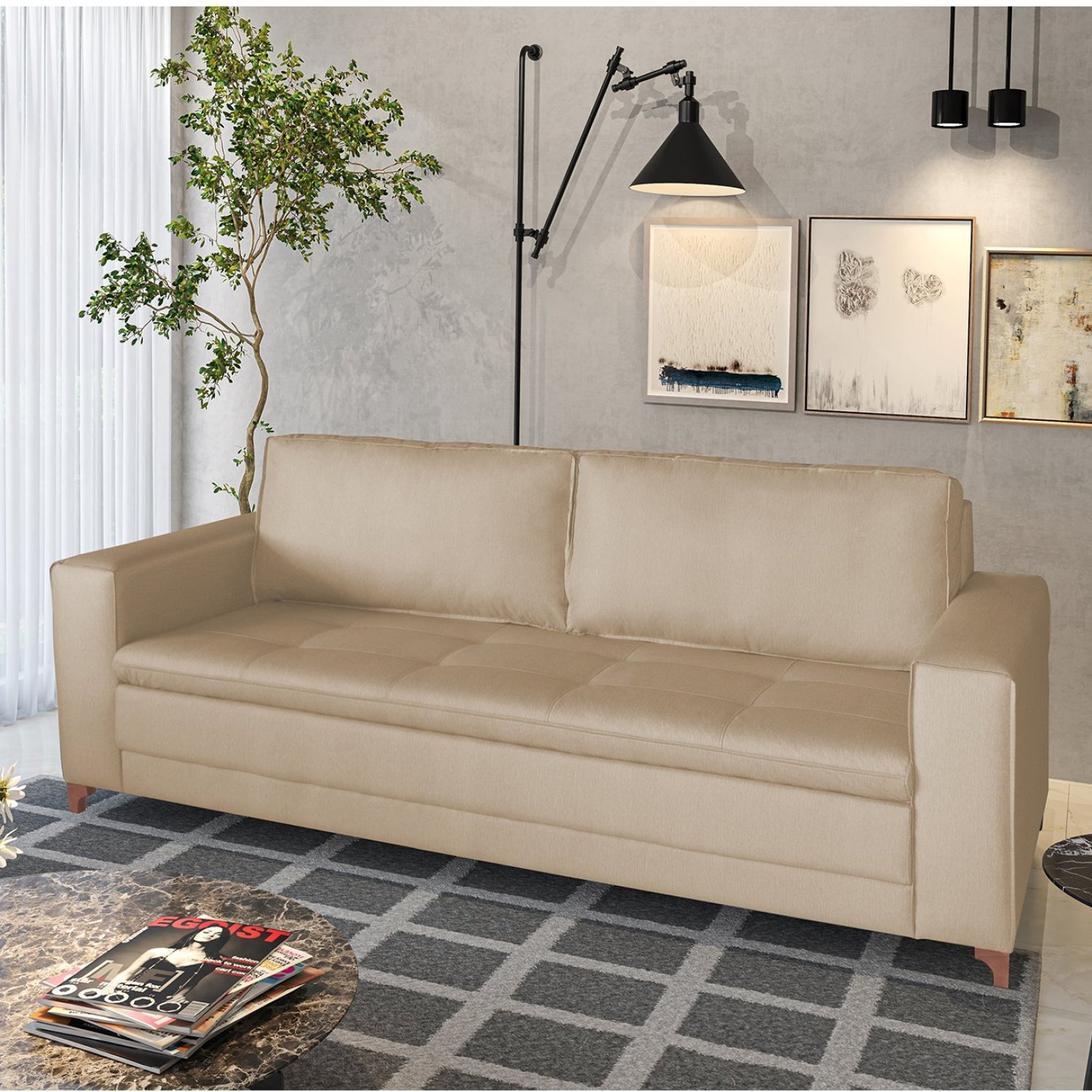 Sofá Linho 3 Lugares 180cm Living Donna RR Divano | MadeiraMadeira