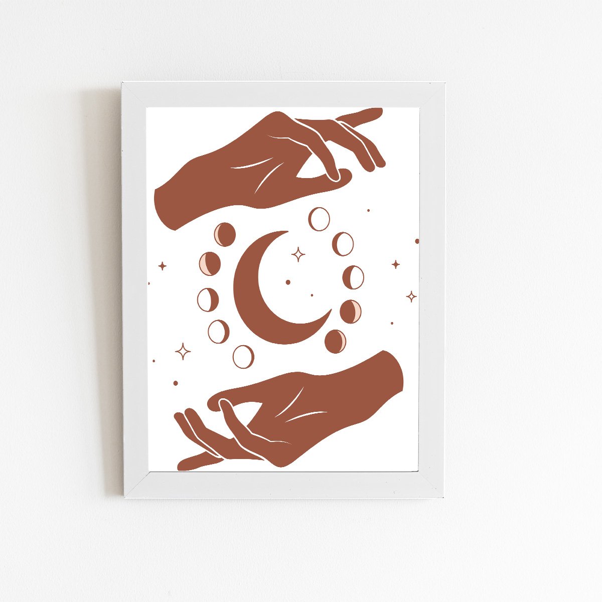 Fases da Lua Astro Minimalista Quadro Moldura Branca 60x40cm ...