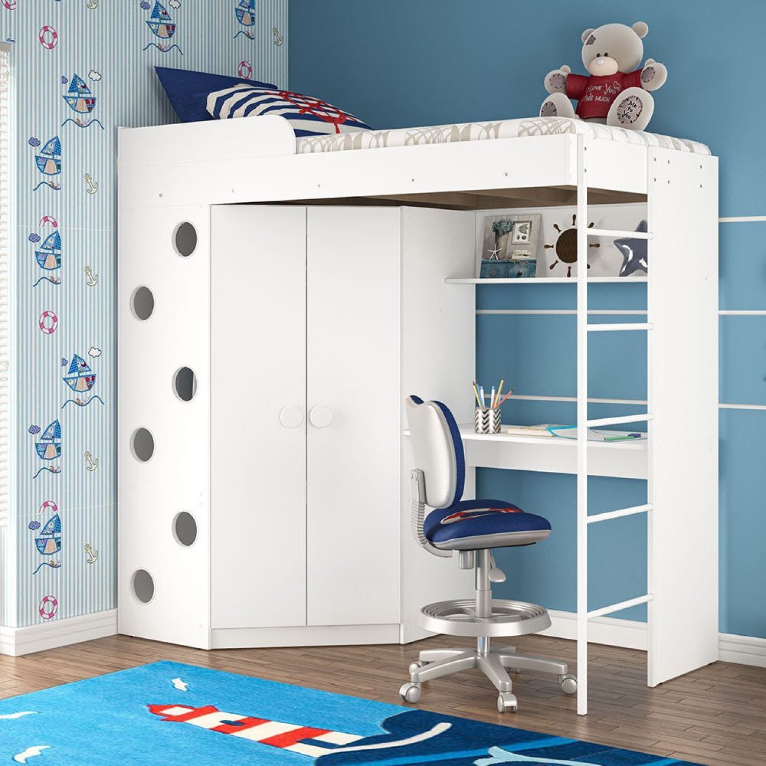 Cama Multifuncional com Roupeiro e Escrivaninha Logan Politorno ...