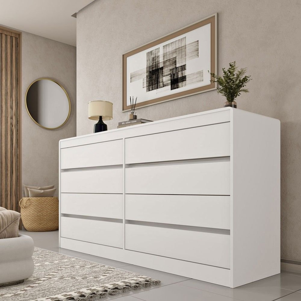 Cômoda Ísis 8 Gavetas 100% Mdf 15mm Neve - Pnr Móveis | MadeiraMadeira