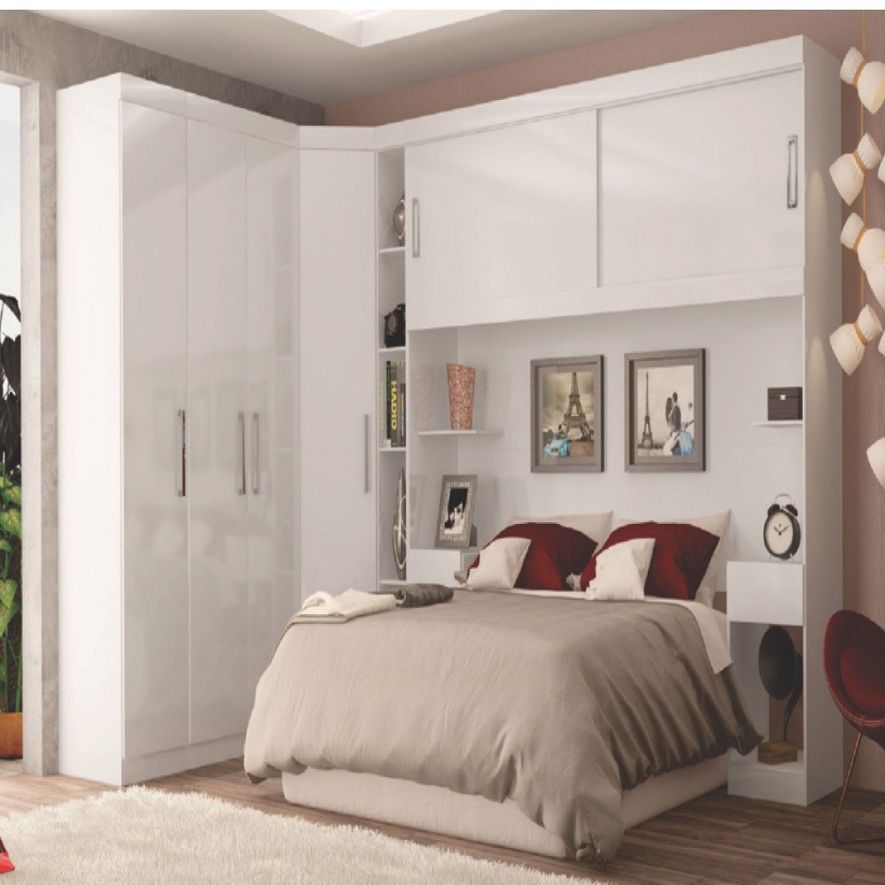 Guarda Roupa de Canto Modulado Casal Branco Brilho Genova Batrol ...