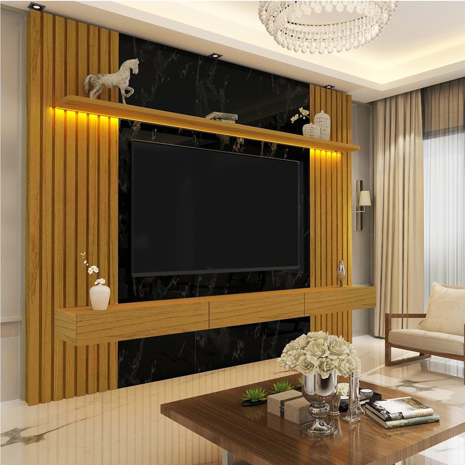 Painel para TV até 85 Polegadas com Led Ripado 3 Gavetas Primor 229cm ...