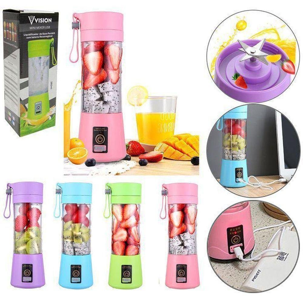 Mini Liquidificador Portátil 380Ml 10W Bivolt - Rosa | MadeiraMadeira