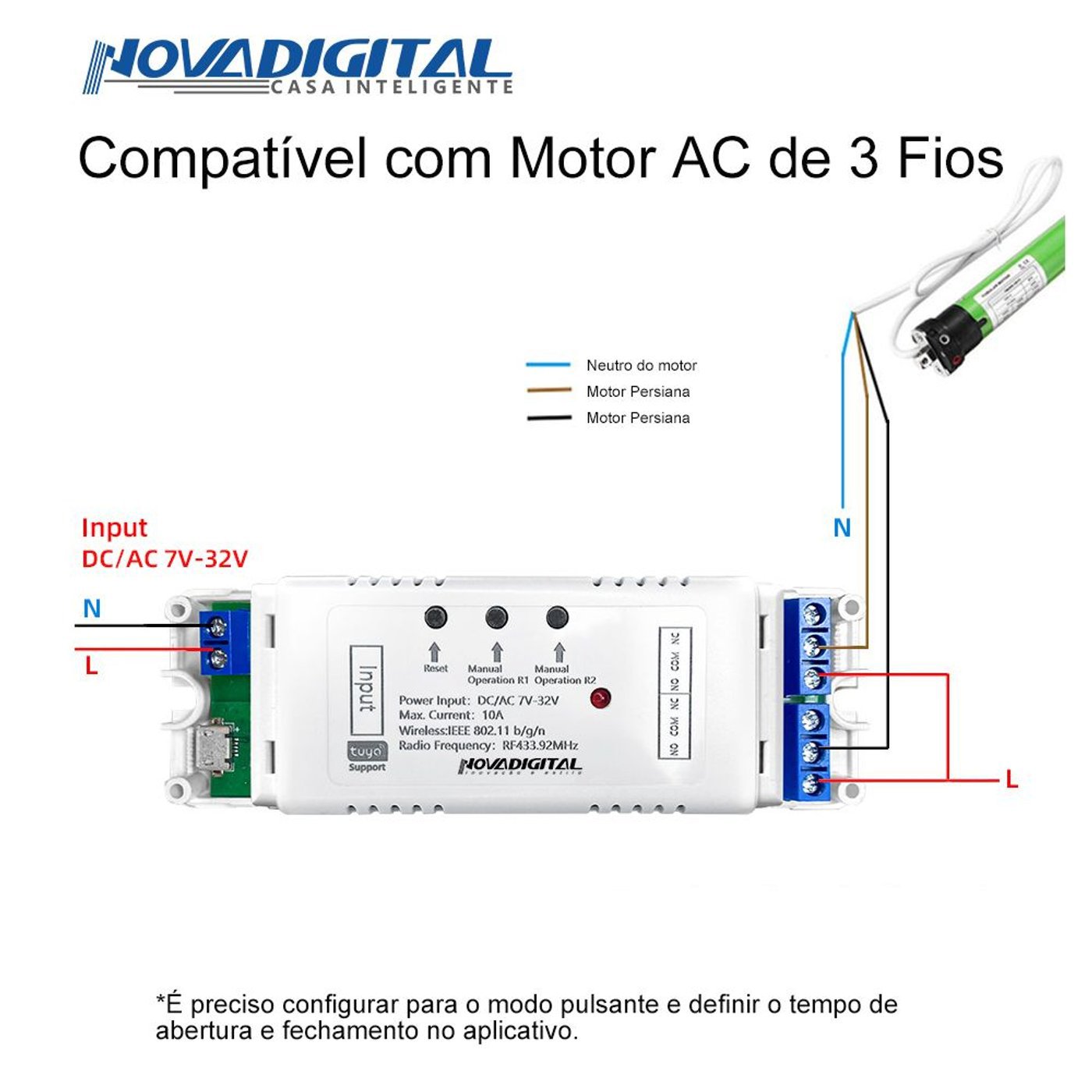 Interruptor Pulso Inteligente Wifi 2 Ch 433MHz NovaDigital | MadeiraMadeira