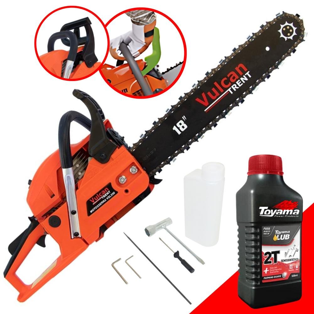 Motosserra com Óleo Toyama 2t Vsl550 Vulcan Gasolina 55cc 3hp 11.000rpm Sabre 18 Polegadas ...