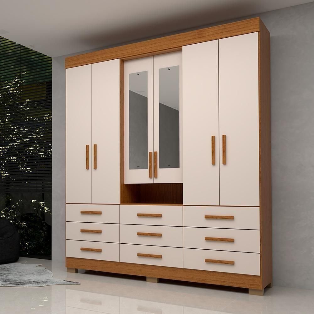 Guarda Roupa Casal Bolívia com Espelho 6 Portas 9 Gavetas 100% Mdf Linhamobília Cinamomo Off ...