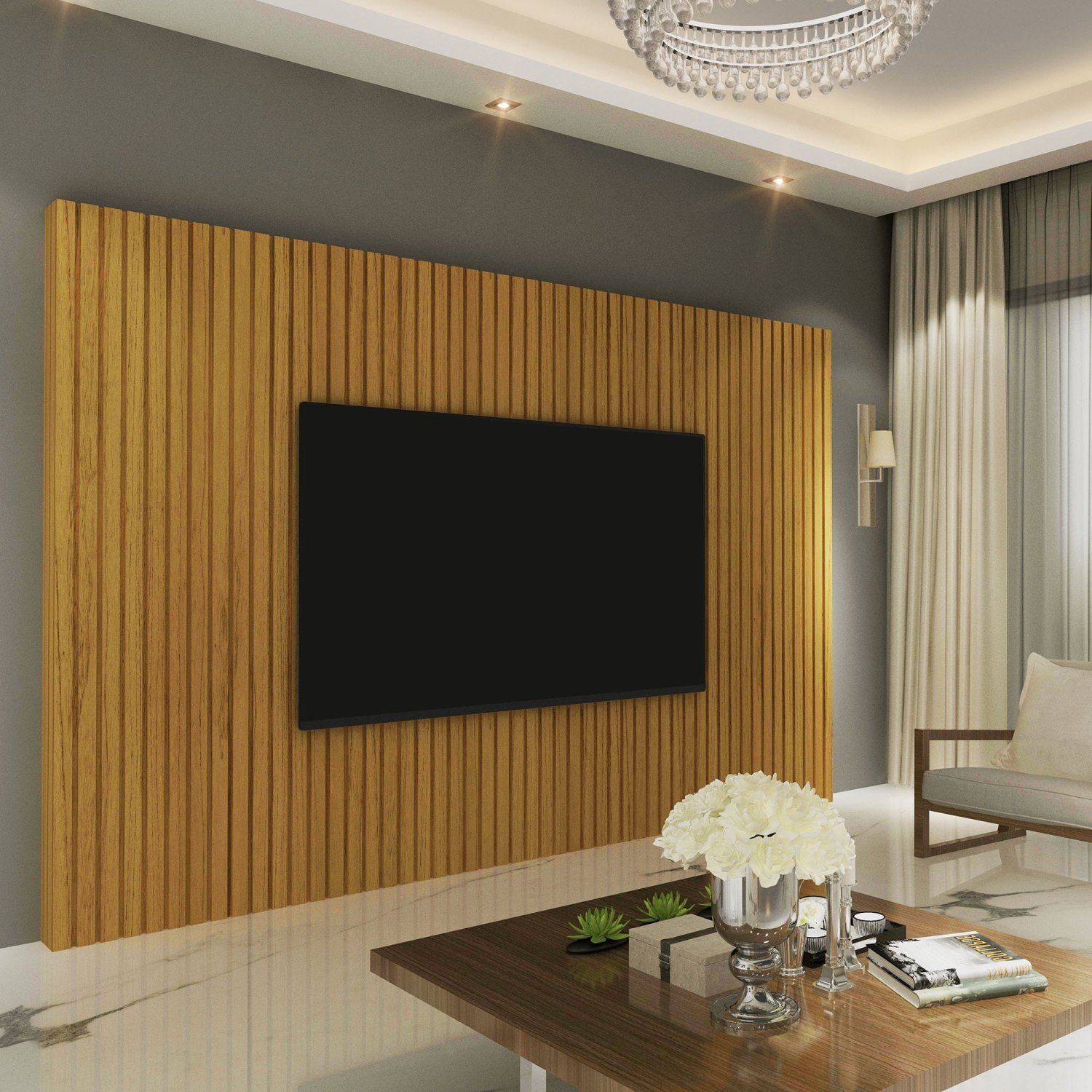 Painel Ripado para TV até 85 Polegadas Nobre Soft 228,8cm Gelius Móveis ...