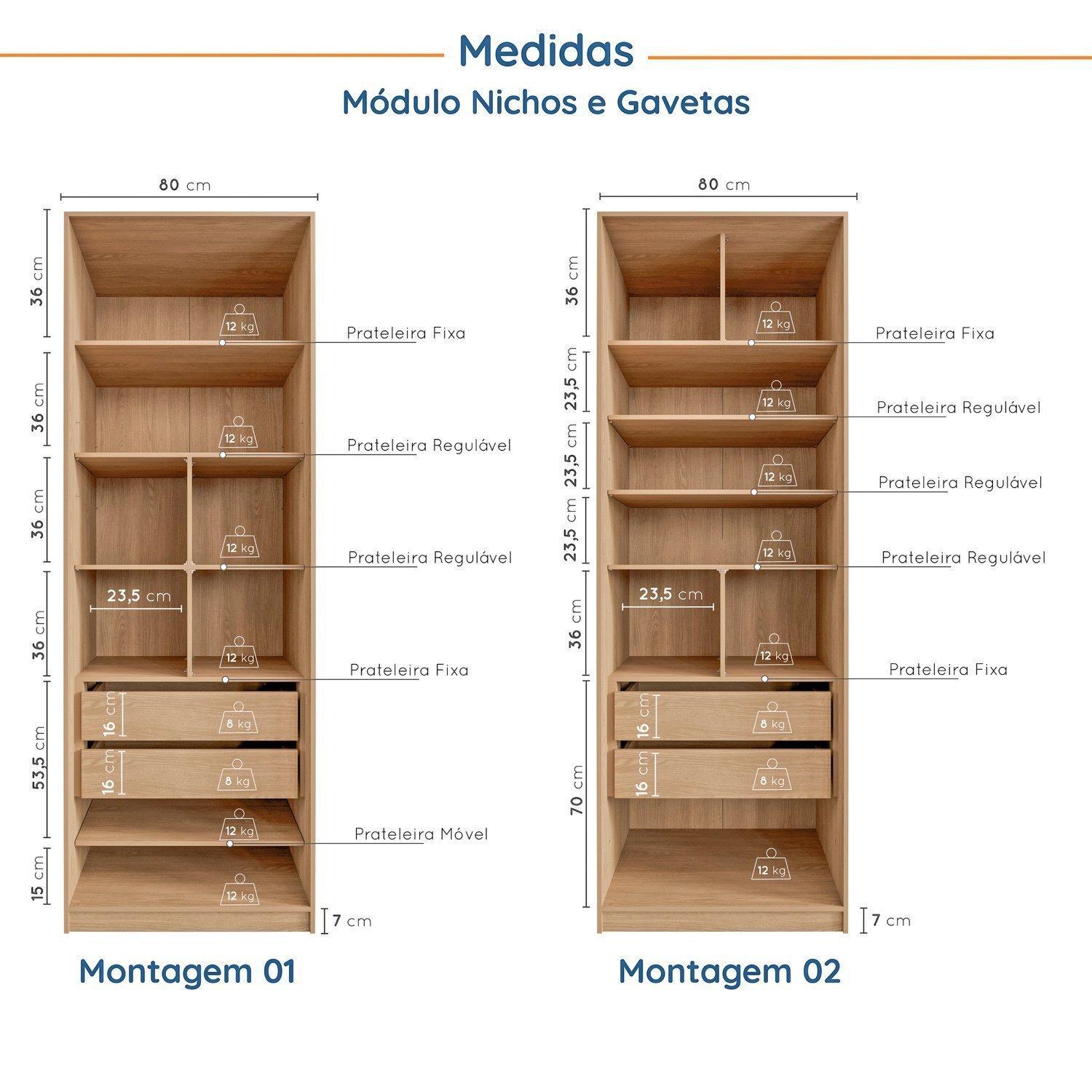 Guarda-Roupa Modulado Joy 3 Peças Módulo Nichos com 2 Gavetas ...