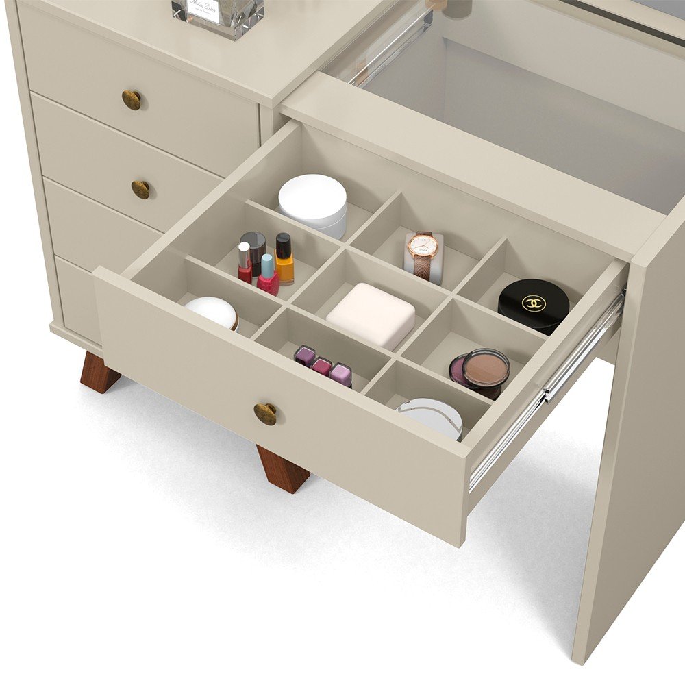 Penteadeira Quarto Camarim 5 Gavetas Com Led e Banqueta Mel:Off White ...