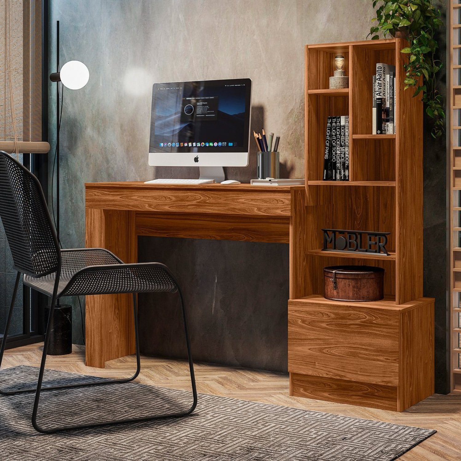 Escrivaninha com Estante 1 Gaveta 149cm Lion | MadeiraMadeira