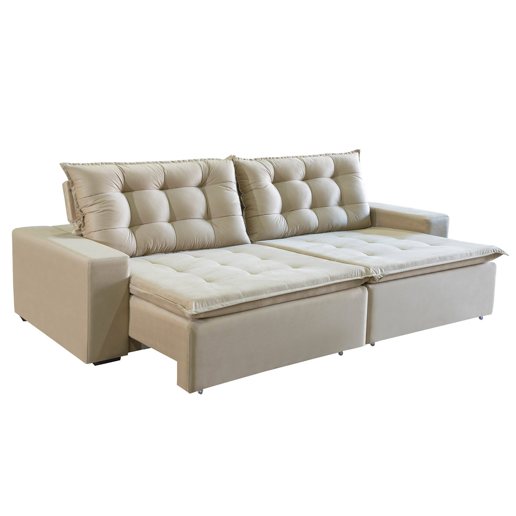 Sofá Roma 3 Lugares Retrátil e Reclinável 2,20m Suede Liso Bege ...