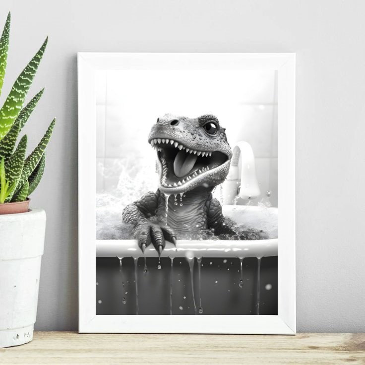 Quadro Banheiro Infantil - Dinossauro 45x34cm:madeira Preta ...
