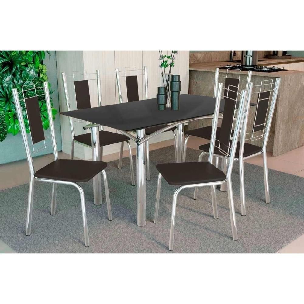 Sala de Jantar Completa Elba Tampo Madeirado C/ Vidro 120cm e 6 ...