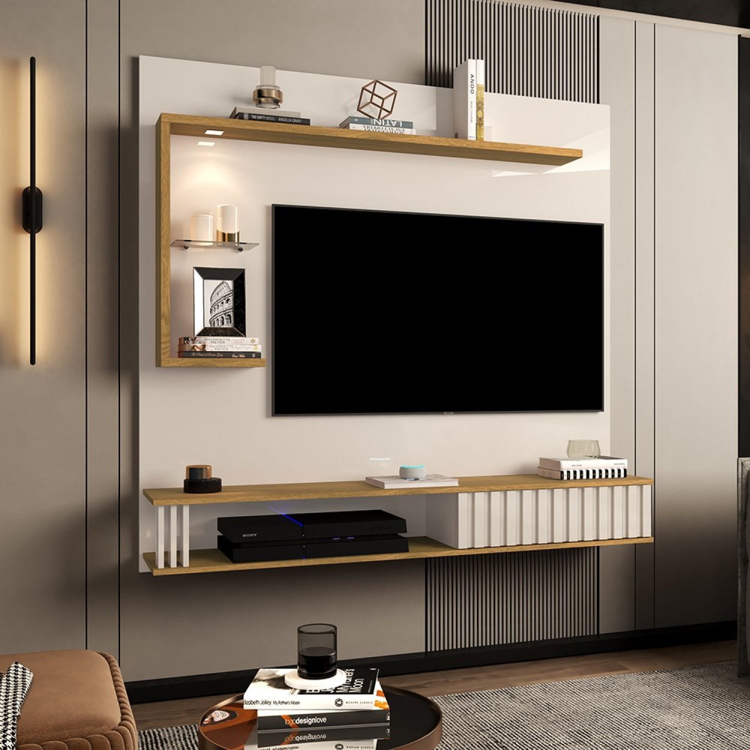Painel Para TVs até 50 Polegadas Allune Wood Ripado Giga Móveis ...