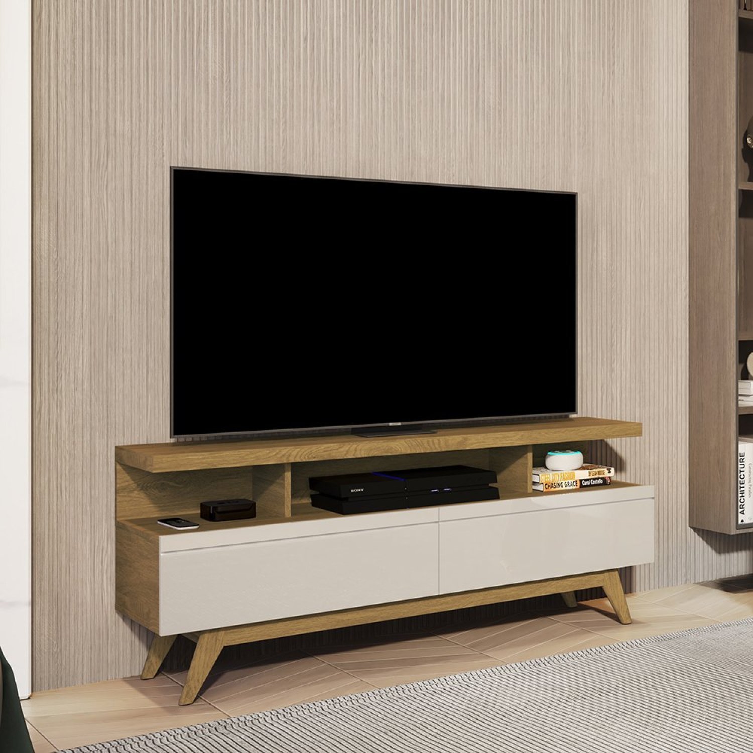 Rack Para TV até 50 Polegadas Vivare 136cm 2 Gavetas Wood Giga Móveis ...