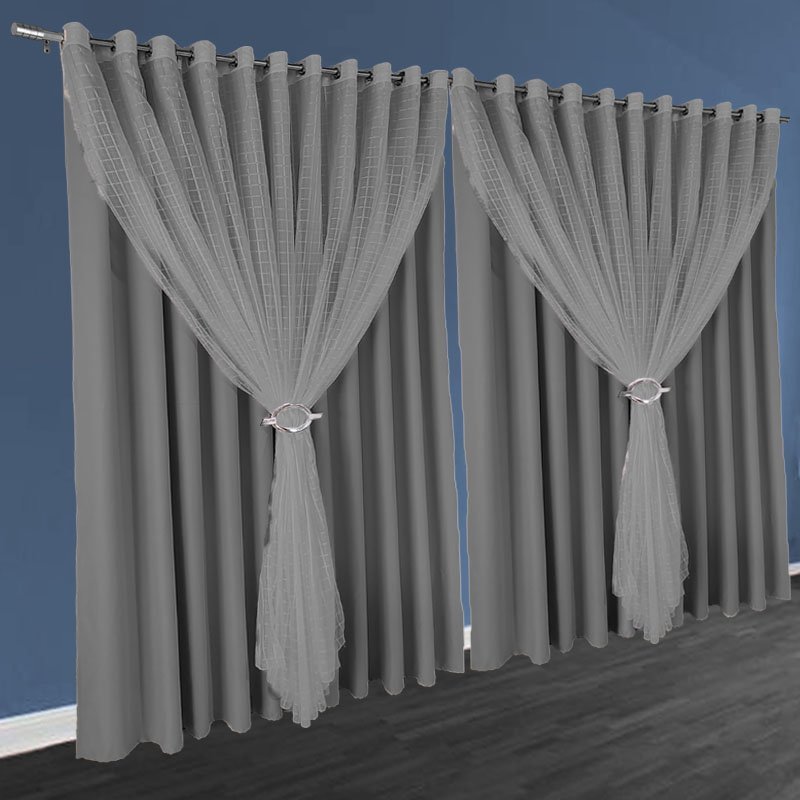 cortina blackout Fiori para quarto e sala 5,50 x 2,60 cinza ...