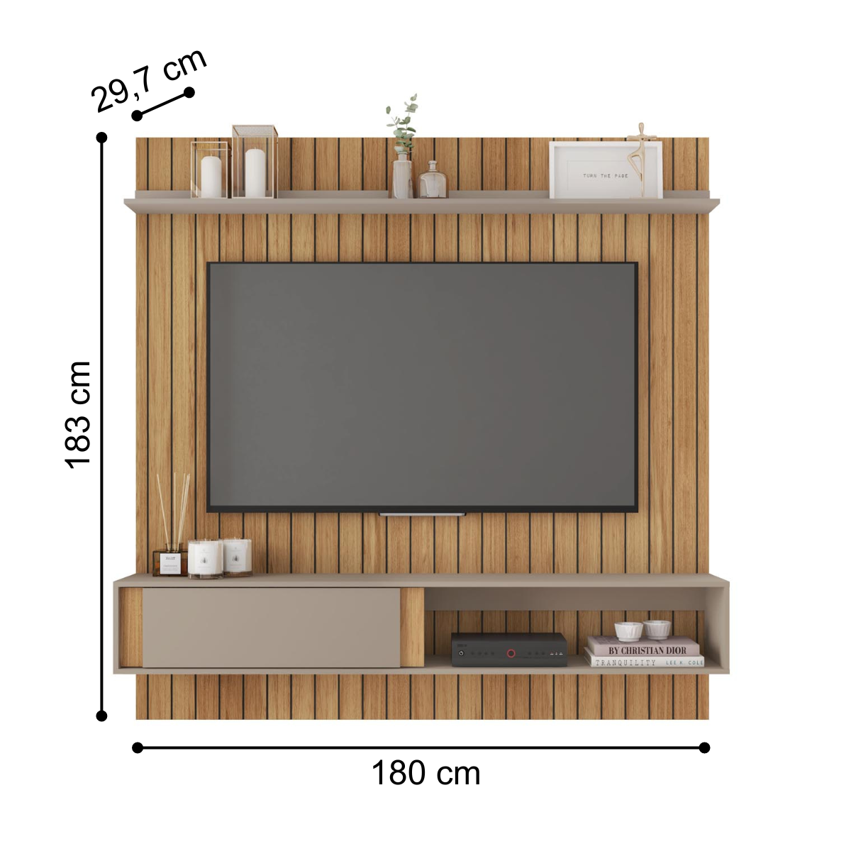 Painel Suspenso Ripado Tvs 65 Polegadas Buriti Cacão | MadeiraMadeira