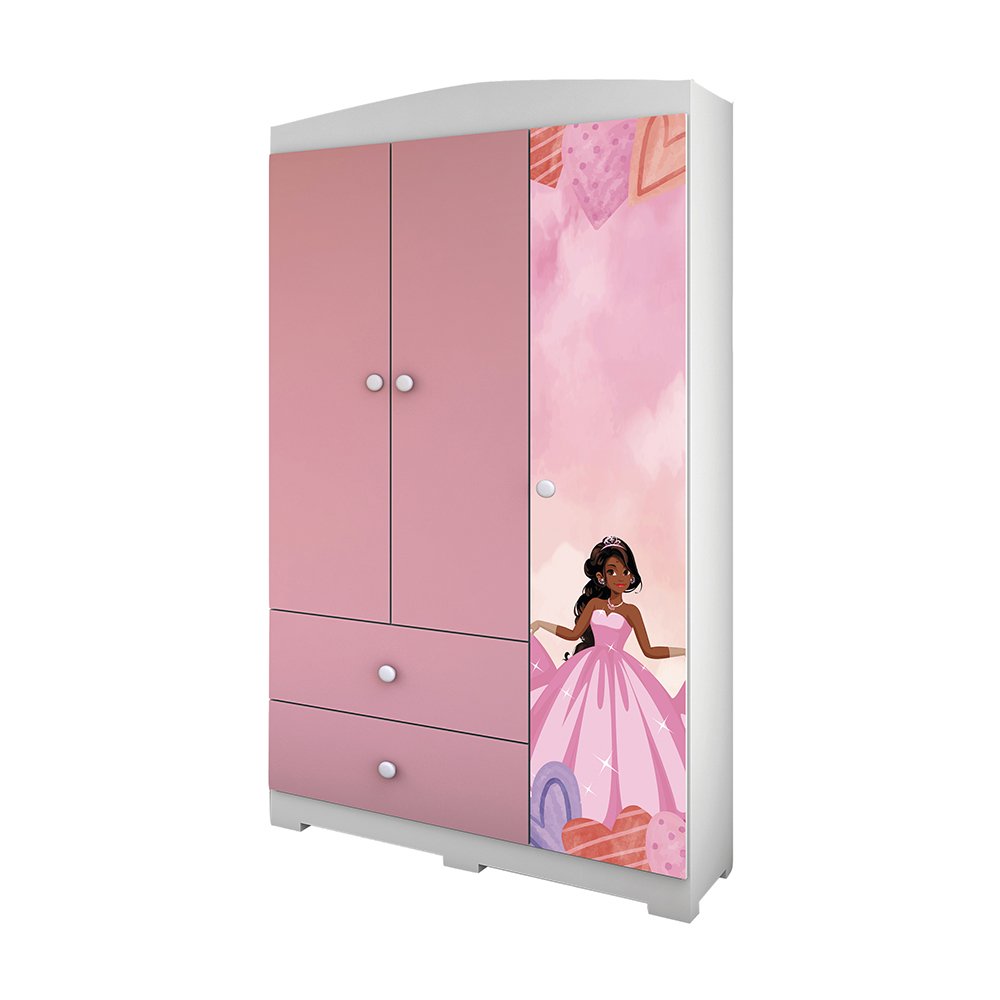 Guarda Roupa Infantil Rosa 3 Portas 2 Gavetas Princesa Valen 197x95x45 ...