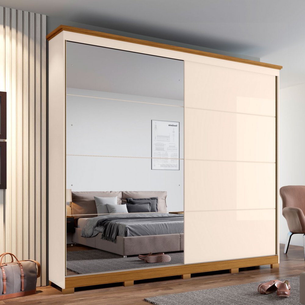 Guarda Roupa Grande Casal 2 Portas de Correr com Espelho Pompeia ...