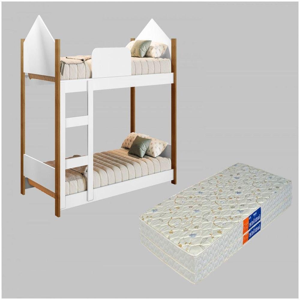 Beliche Infantil Com 2 Colchoes Pés De Madeira Branco/mel | MadeiraMadeira
