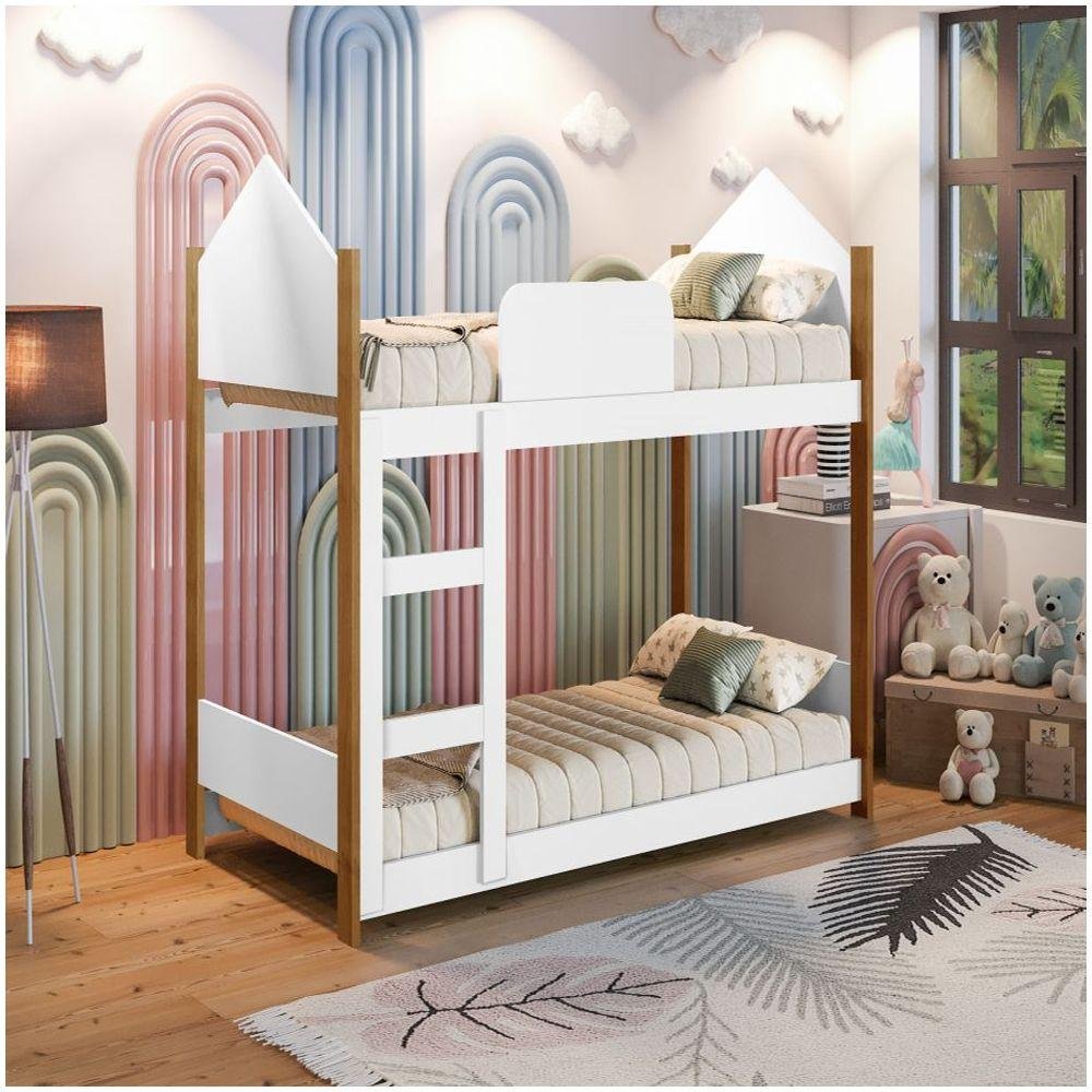 Beliche Infantil Com 2 Colchoes Pés De Madeira Branco/mel | MadeiraMadeira