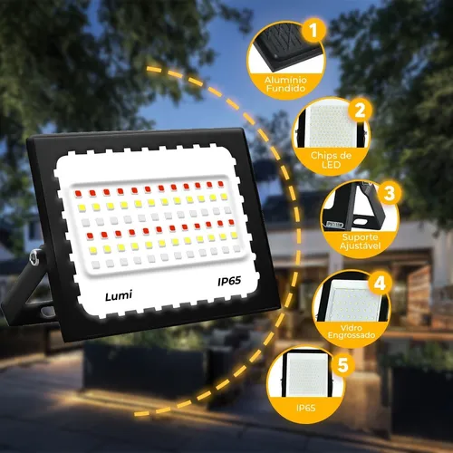 Refletor Mini Holofote Led RGB Colorido 100w Bivolt C/ Controle - Lumi ...