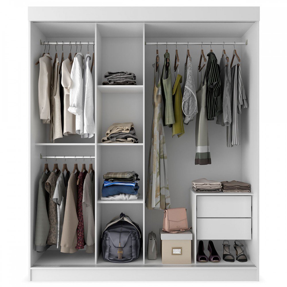 Guarda-Roupa Casal Dublin 3 Portas 2 Gavetas com Espelho Branco - Fama ...