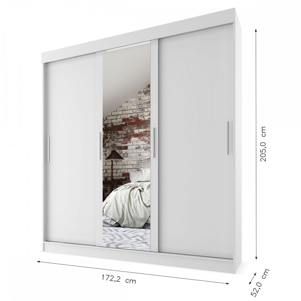 Guarda-Roupa Casal Dublin 3 Portas 2 Gavetas com Espelho Branco - Fama ...