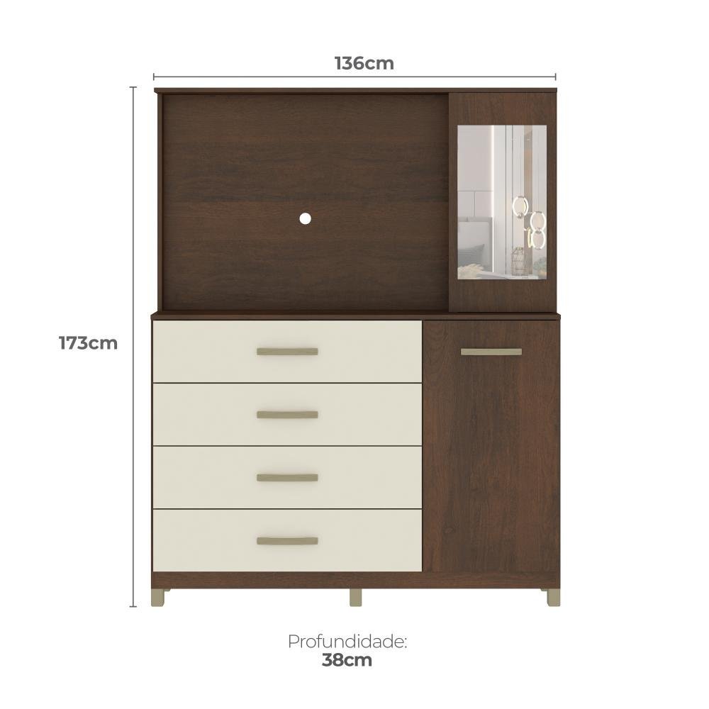 Cômoda Denver Com Espelho Painel P/ TV 43" Rústico/Champagne ...