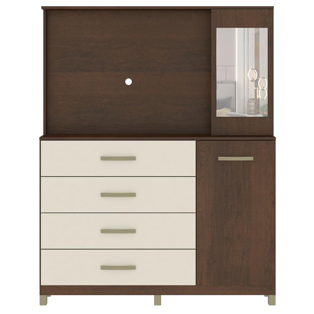 Cômoda Denver Com Espelho Painel P/ TV 43" Rústico/Champagne ...