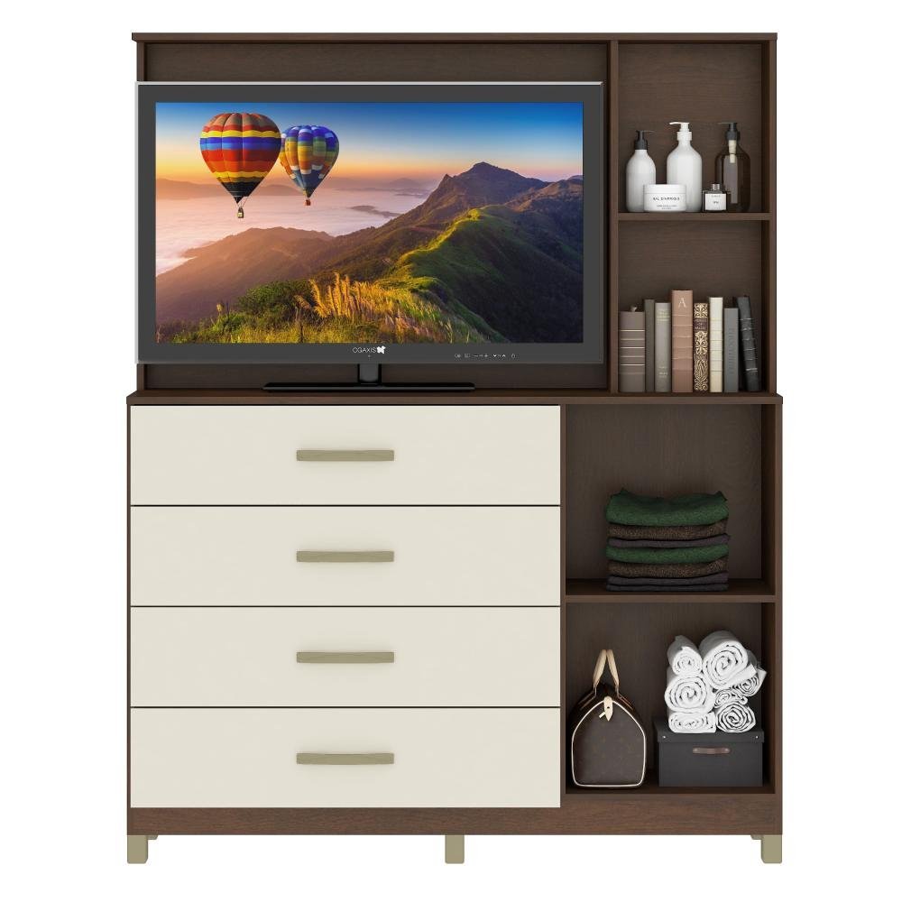 Cômoda Denver Com Espelho Painel P/ TV 43" Rústico/Champagne ...