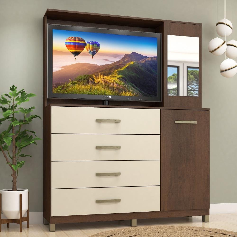 Cômoda Denver Com Espelho Painel P/ TV 43" Rústico/Champagne ...