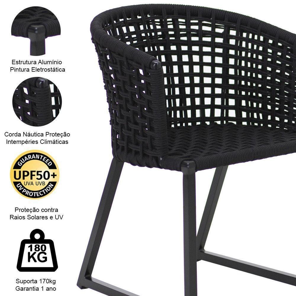 Cadeira Corda Náutica Bali em Alumínio Luxo Área, Jardim, Piscina - Trama Original Preto ...